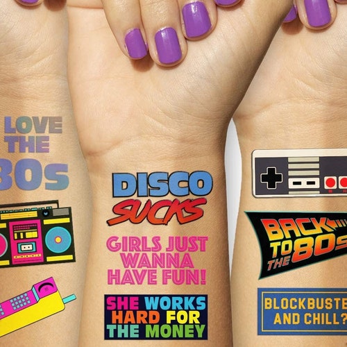 Retro 80s Theme Temporary Tattoos 5 Pages Funny 1980's - Etsy