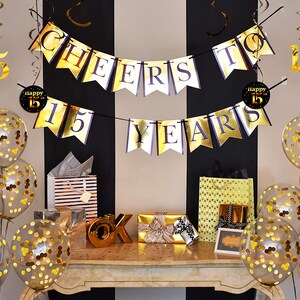 15th Birthday and Anniversary Decorations Party Pack - Cheers to 15 ...
