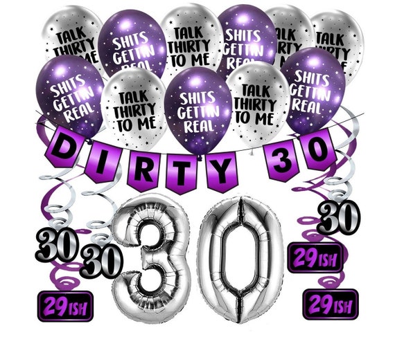 Dirty Thirty Purple Party Pack 30th Birthday Banner and - Etsy