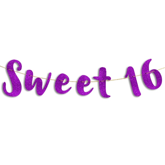 Sweet 16 Purple Glitter Banner Happy 16th Birthday Party | Etsy