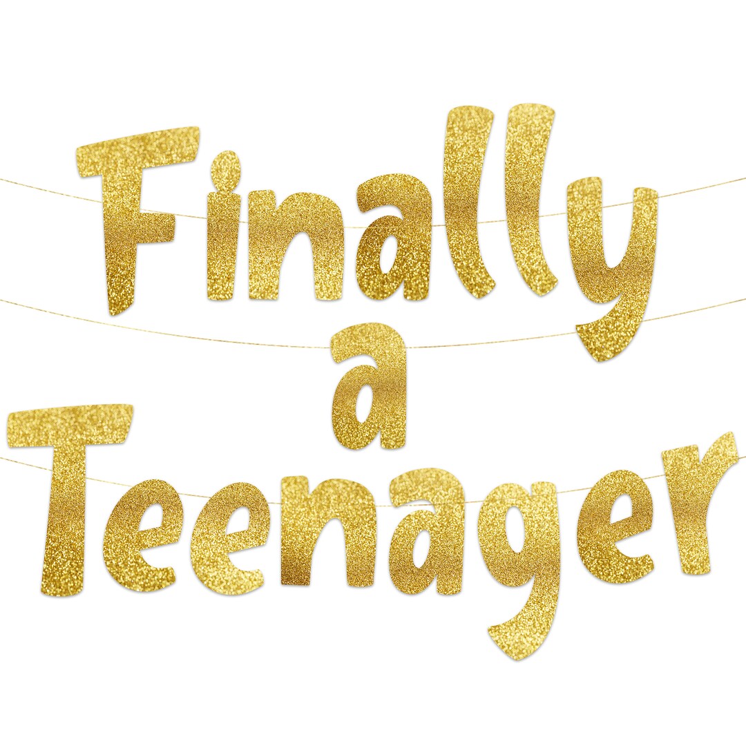 Finally a Teenager Gold Glitter Banner - 13th Birthday Party Supplies ...