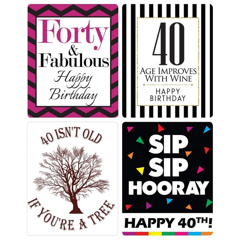 Chic 40th Birthday Wine Label Pack Birthday Party Supplies - Etsy