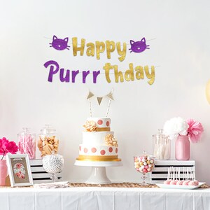 Happy Purrrthday Glitter Banner – Cat Birthday Banner and Decorations ...