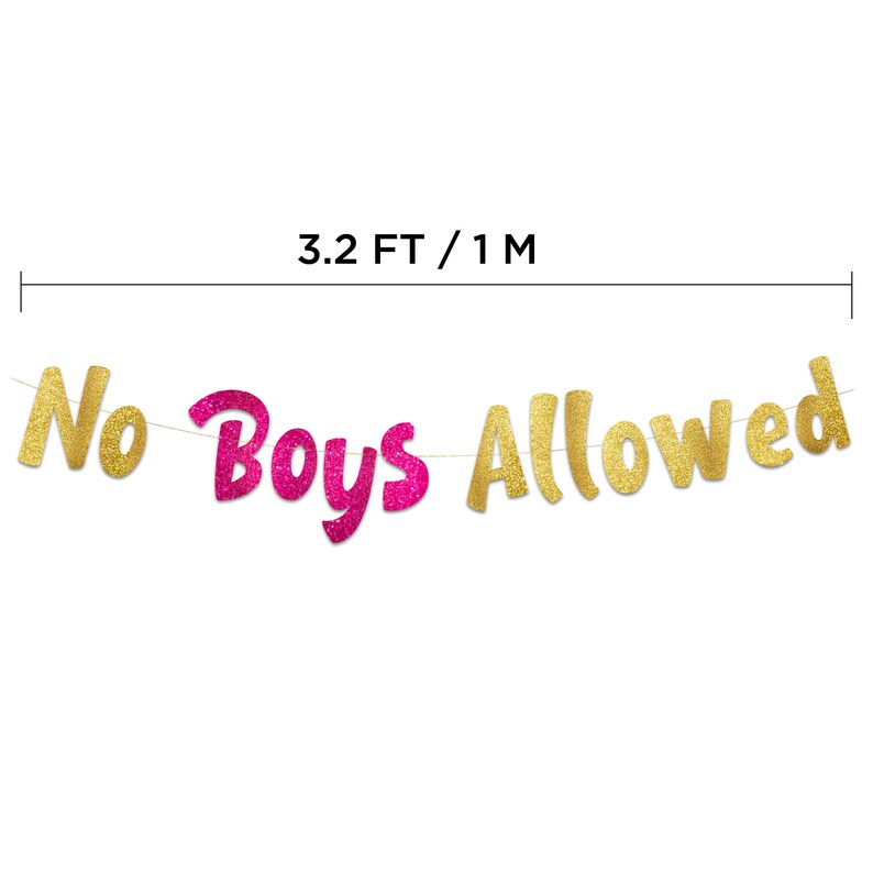 No Boys Allowed Gold and Pink Glitter Banner – Slumber Party – Pajama ...