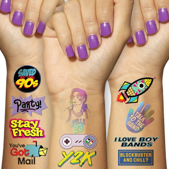 Throwback 90s Theme Temporary Tattoos 5 Pages Funny - Etsy