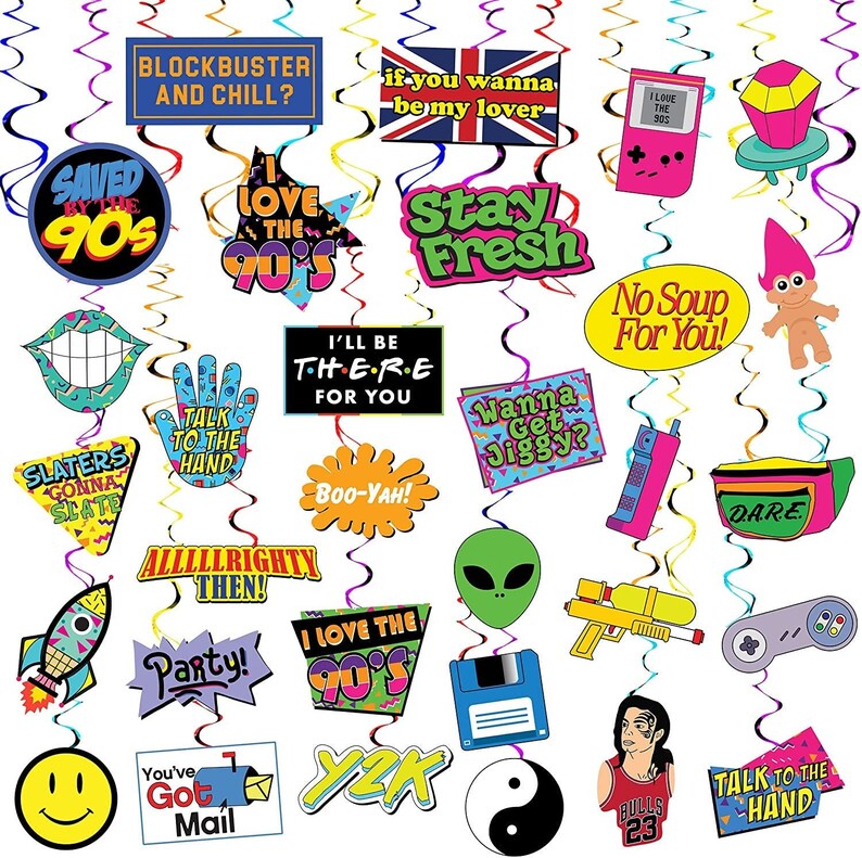 32 Piece 90s Party Hanging Swirls Decorations, Throwback 1990s Themed ...