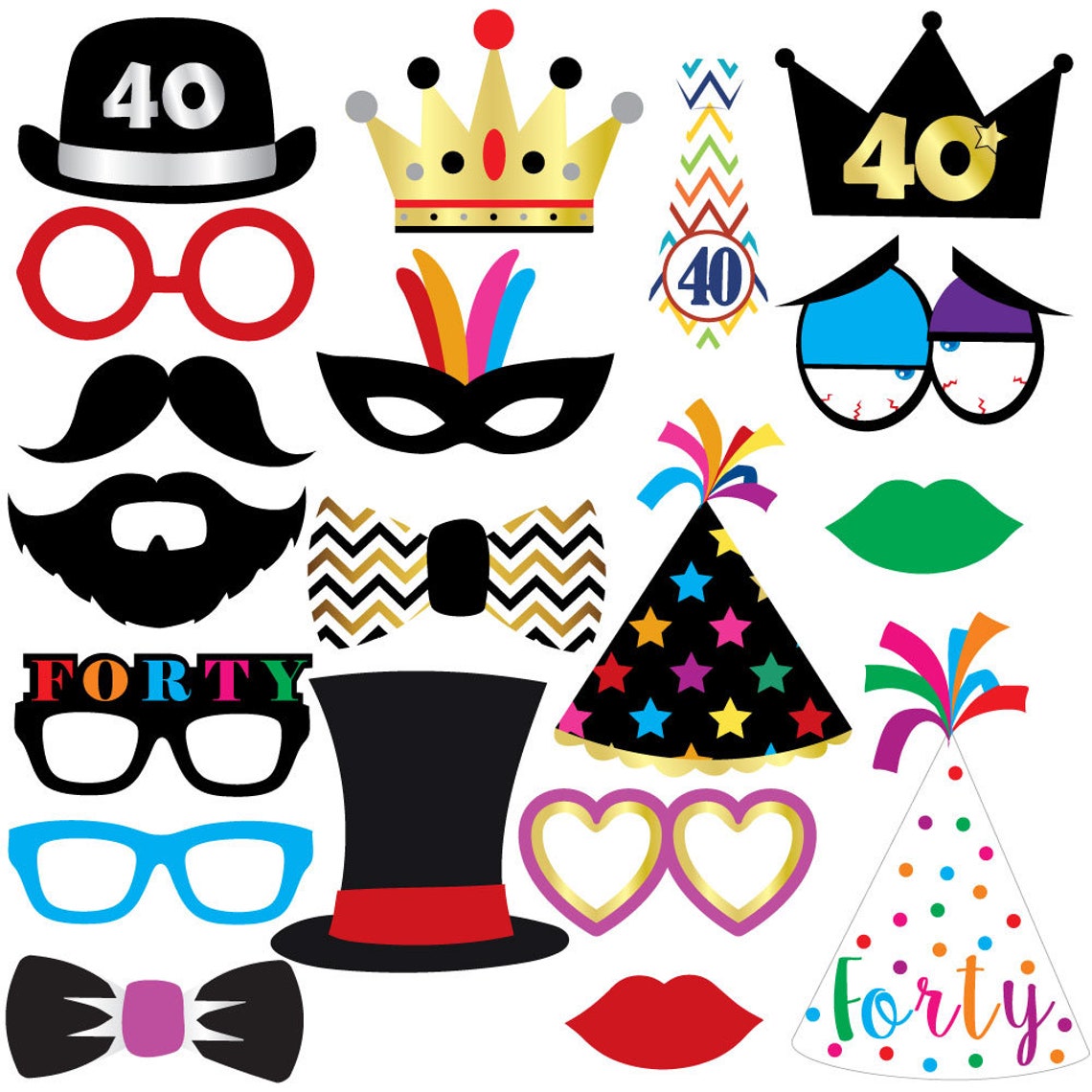 40th Birthday Photo Booth Party Props 40 Pieces Funny 40th - Etsy