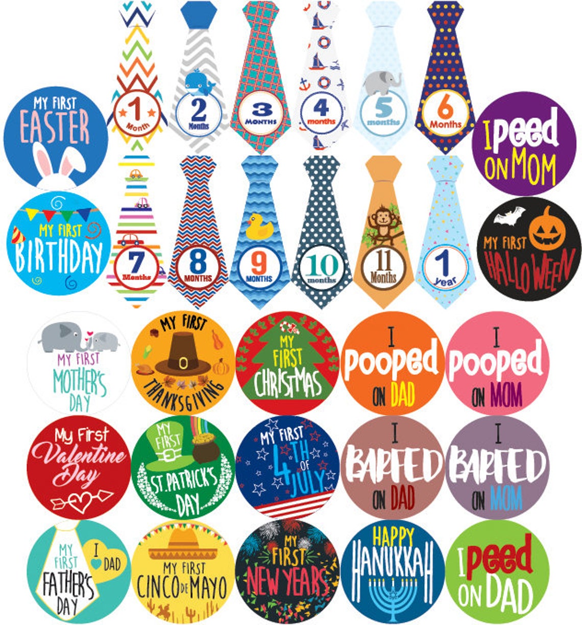 Baby Boy Monthly Milestones, Baby's First & Holiday Sticker Pack - Baby ...