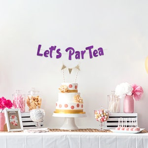 Let's Partea Purple Glitter Banner – Tea Party Themed Decorations ...