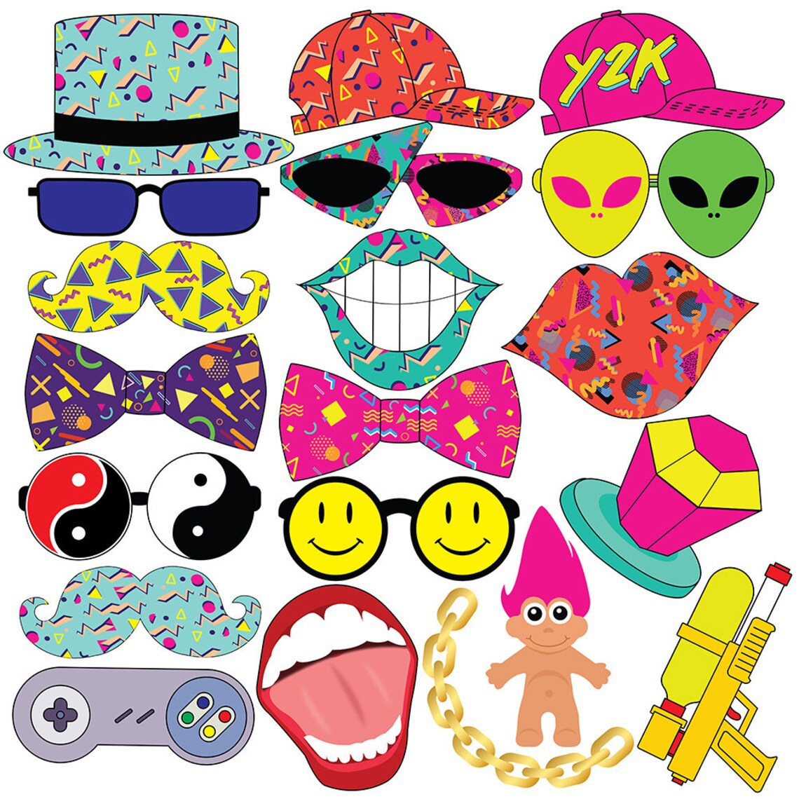 Throwback 90's Photo Booth Prop Set Funny 1990's - Etsy