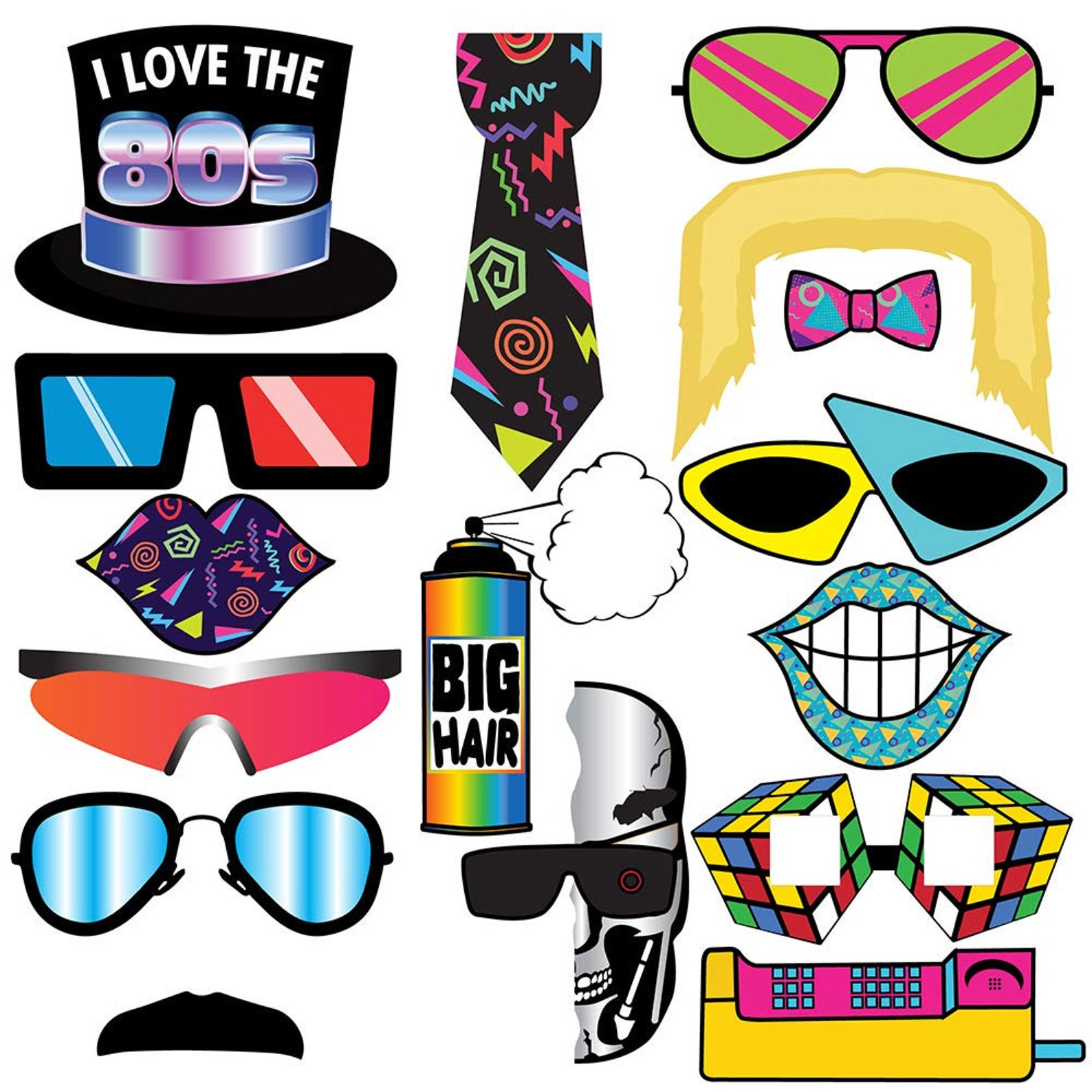 Retro 80's Photo Prop Set 37 Pcs Funny 1980's | Etsy