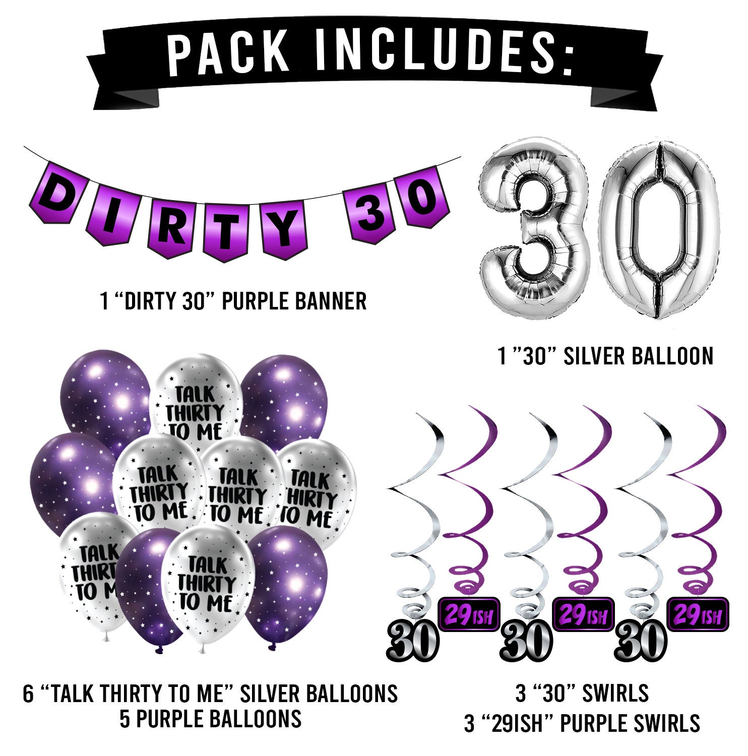 Dirty Thirty Purple Party Pack 30th Birthday Banner and - Etsy UK