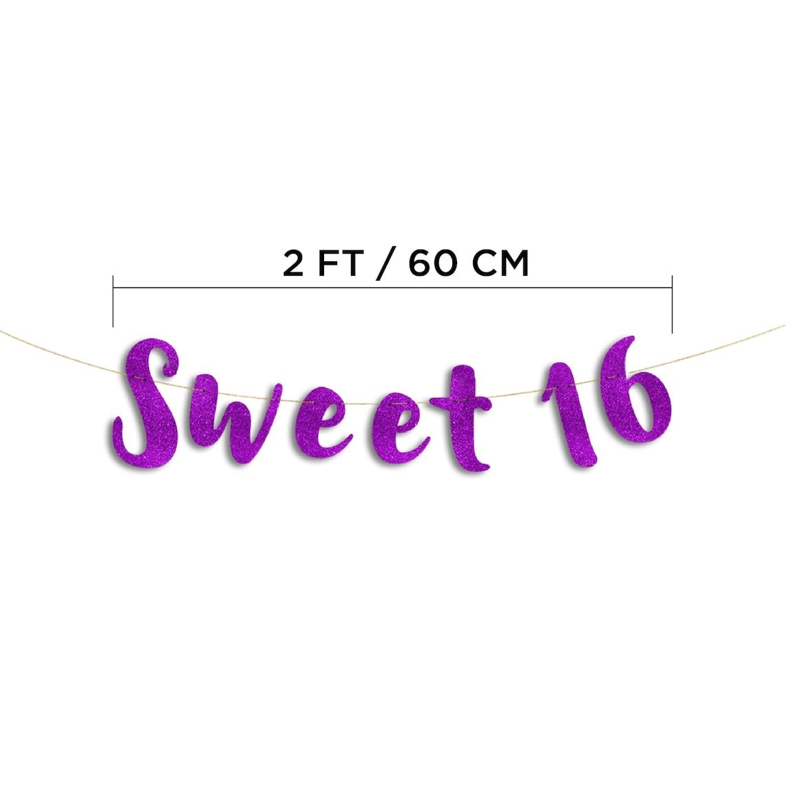 Sweet 16 Purple Glitter Banner - Happy 16th Birthday Party Banner ...