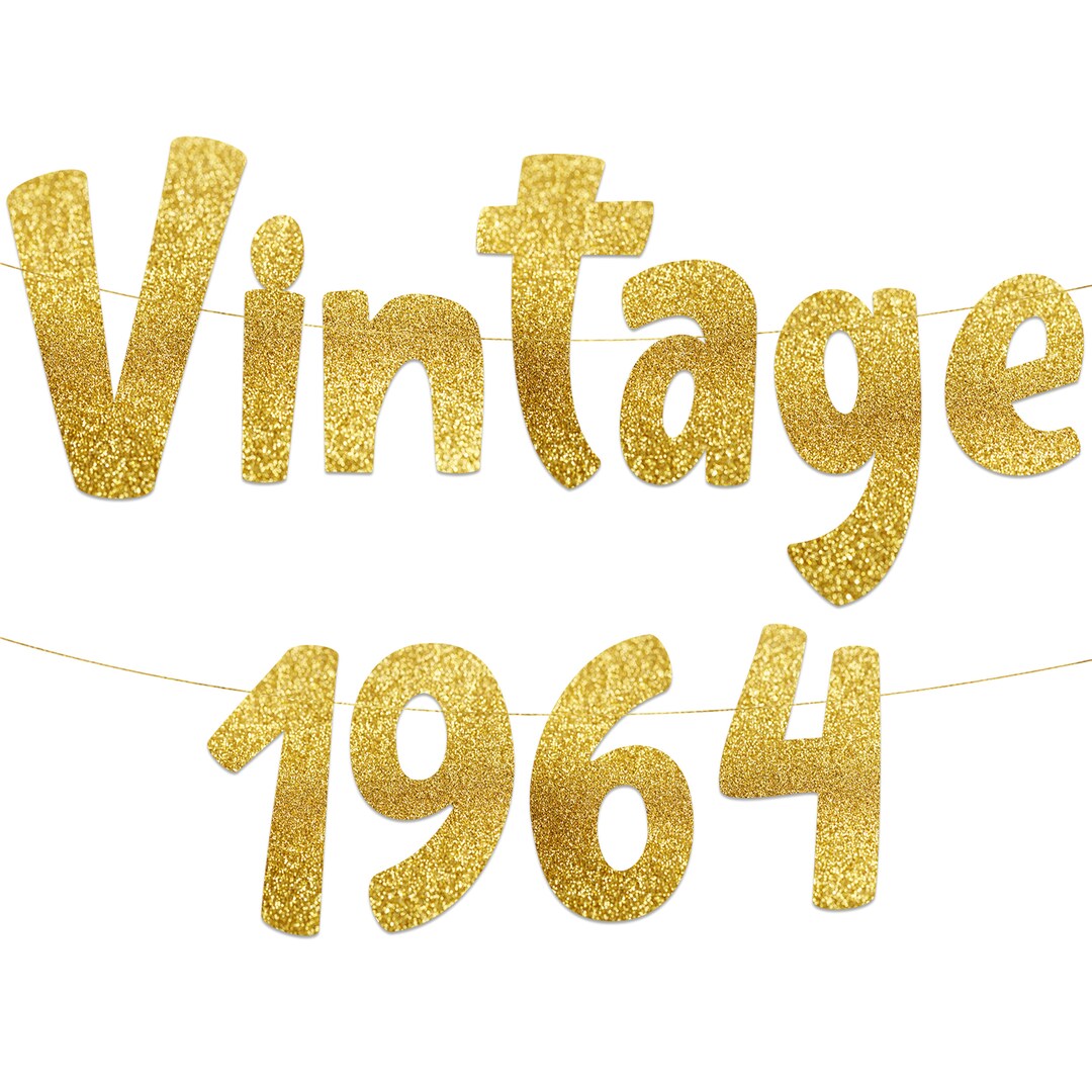 Vintage 1964 Gold Glitter Banner - 60th Birthday and Anniversary Party ...