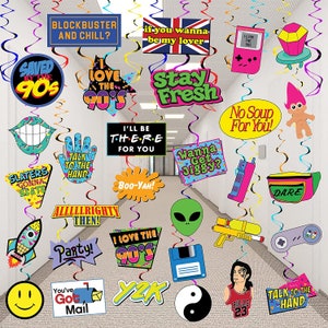 32 Piece 90s Party Hanging Swirls Decorations, Throwback 1990s Themed ...