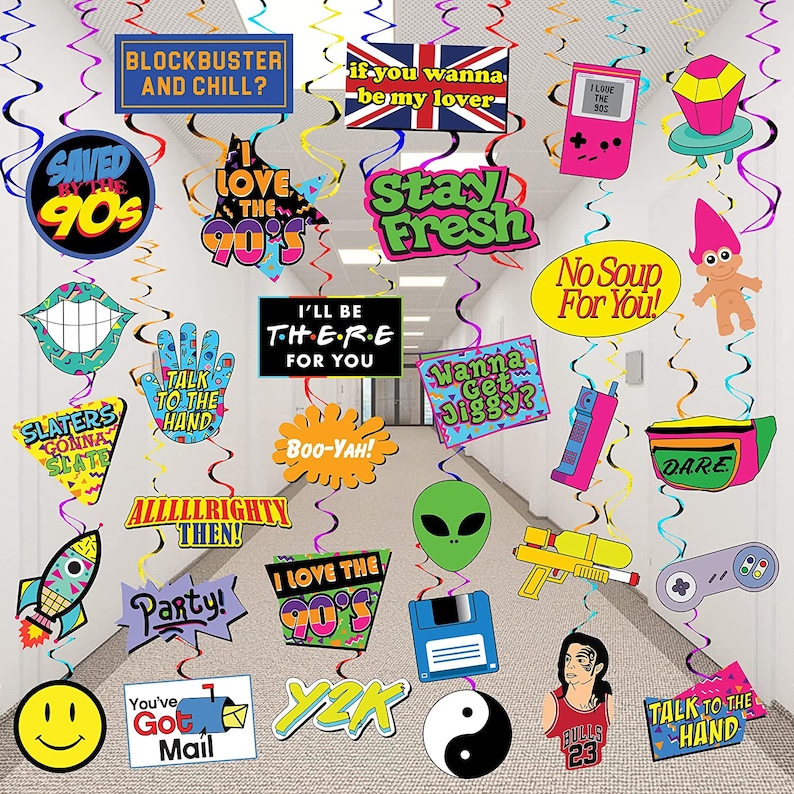 32 Piece 90s Party Hanging Swirls Decorations, Throwback 1990s Themed ...