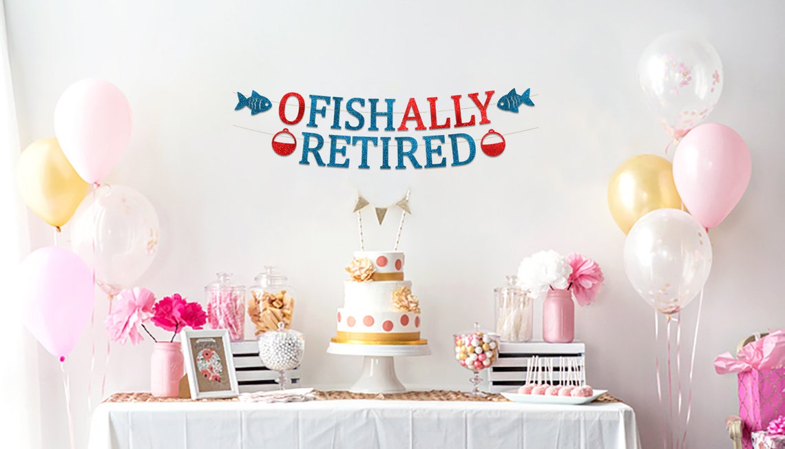 Ofishally Retired Glitter Banner Funny Retirement Party - Etsy