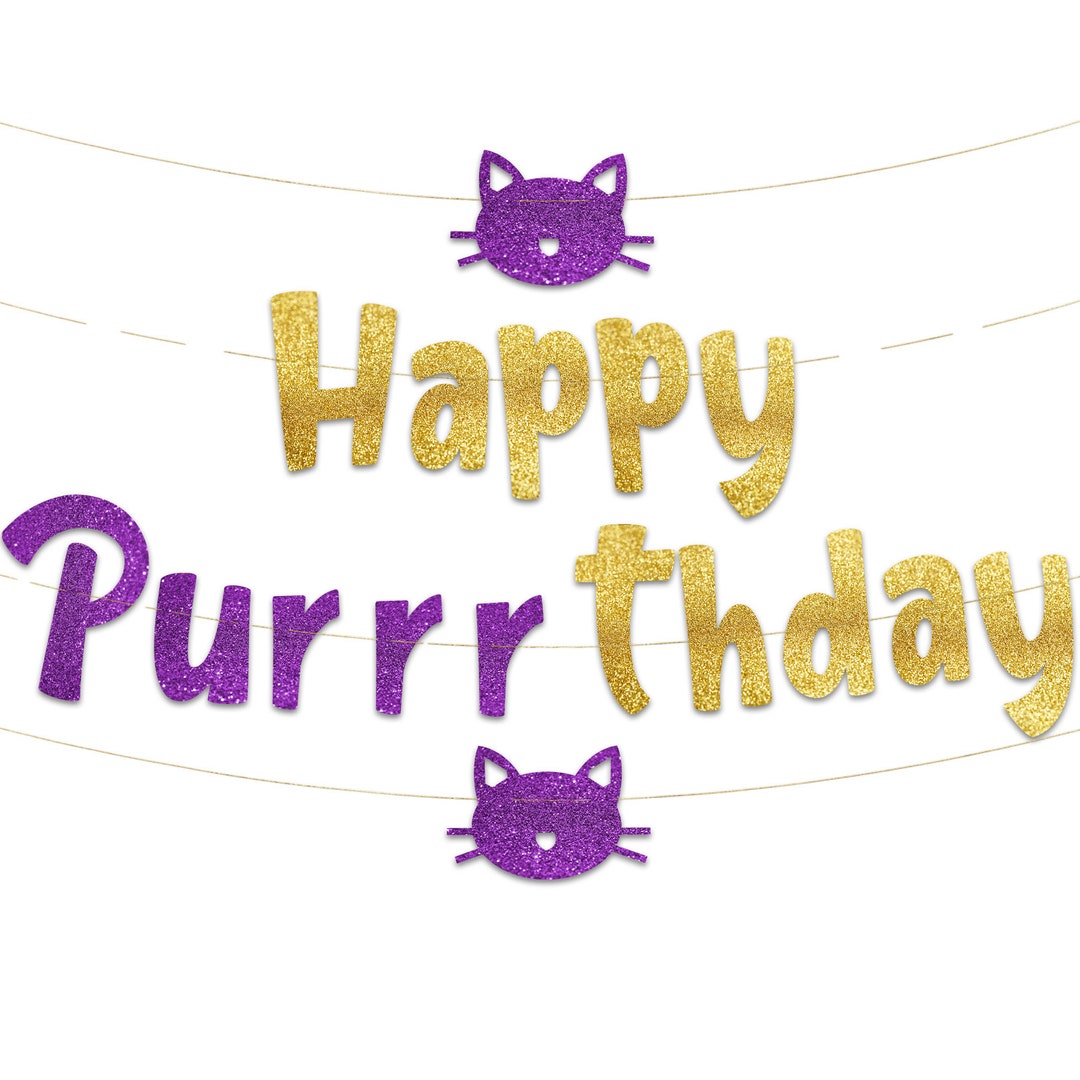 Happy Purrrthday Glitter Banner – Cat Birthday Banner and Decorations ...
