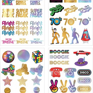 Disco Temporary Tattoo Set (4 Pages) - 1970s Retro Party Decorations ...