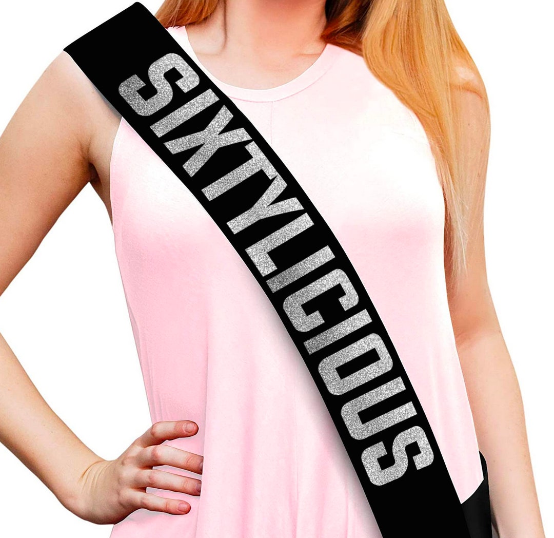 Sixtylicious Black and Silver Glitter Satin Sash - Happy 60th Birthday ...