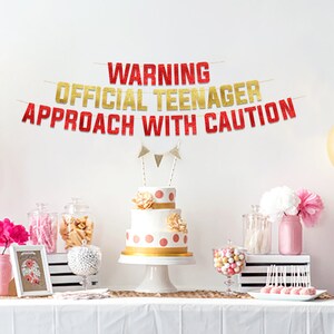 Warning Official Teenager Approach With Caution Gold Glitter Banner ...