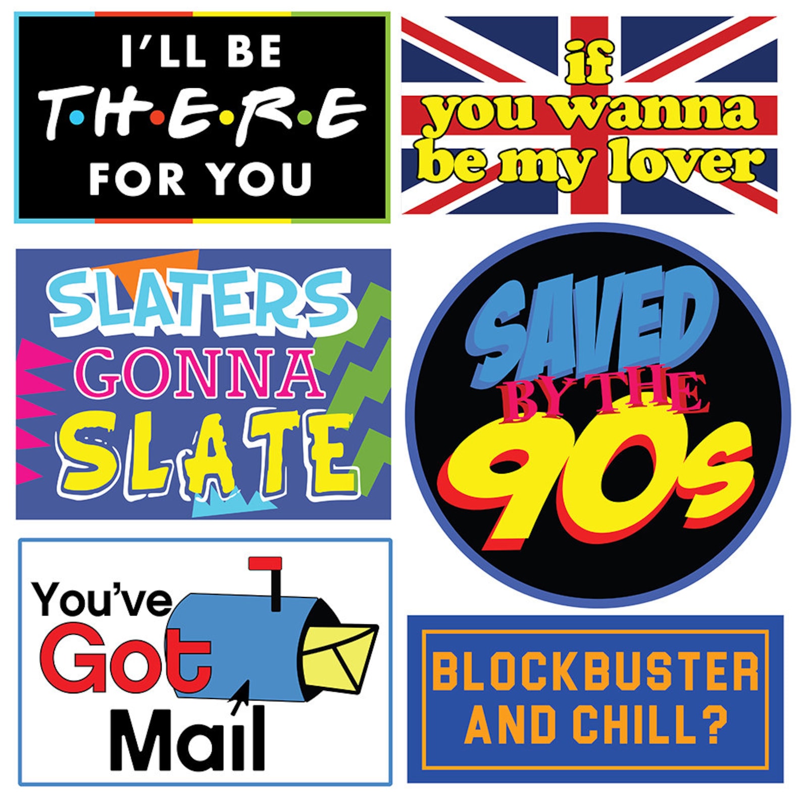 Throwback 90's Photo Booth Prop Set - Funny 1990's Theme Party ...