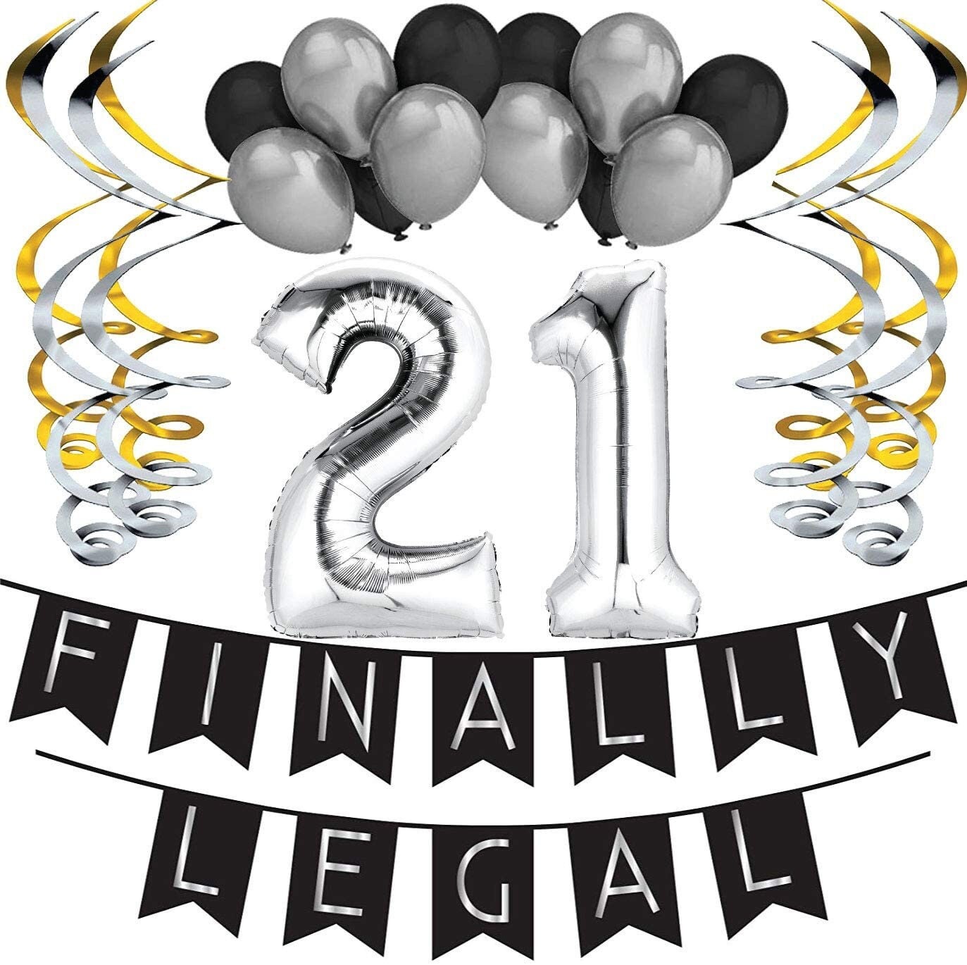 21st Birthday Party Pack Black & Silver Happy Birthday - Etsy