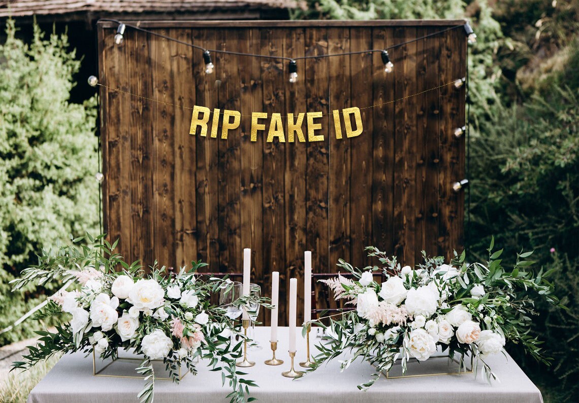 RIP FAKE ID - 21st Birthday Gold Glitter Banner - Party Decorations ...