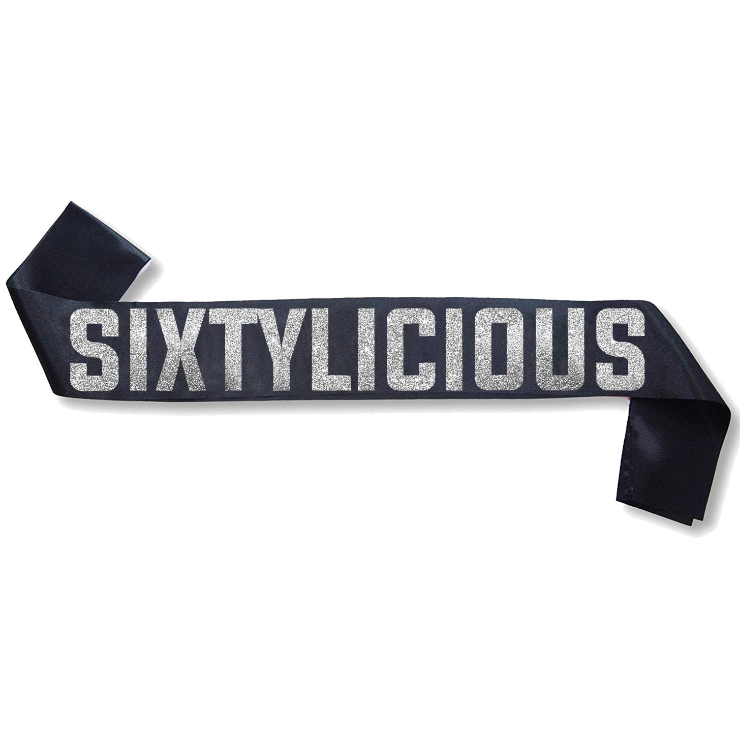 Sixtylicious Black and Silver Glitter Satin Sash - Happy 60th Birthday ...