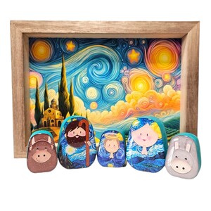 Modern Nativity Set, Starry Night Decor, Gift for Artist, Christmas ...
