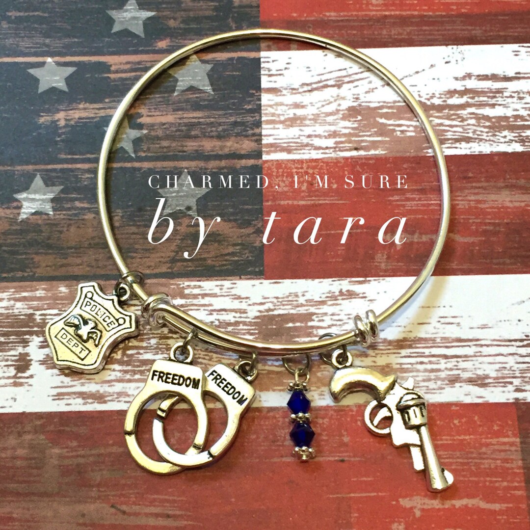 Police Officer Bangle Charm Bracelet With Swarovski Crystals / Love My ...
