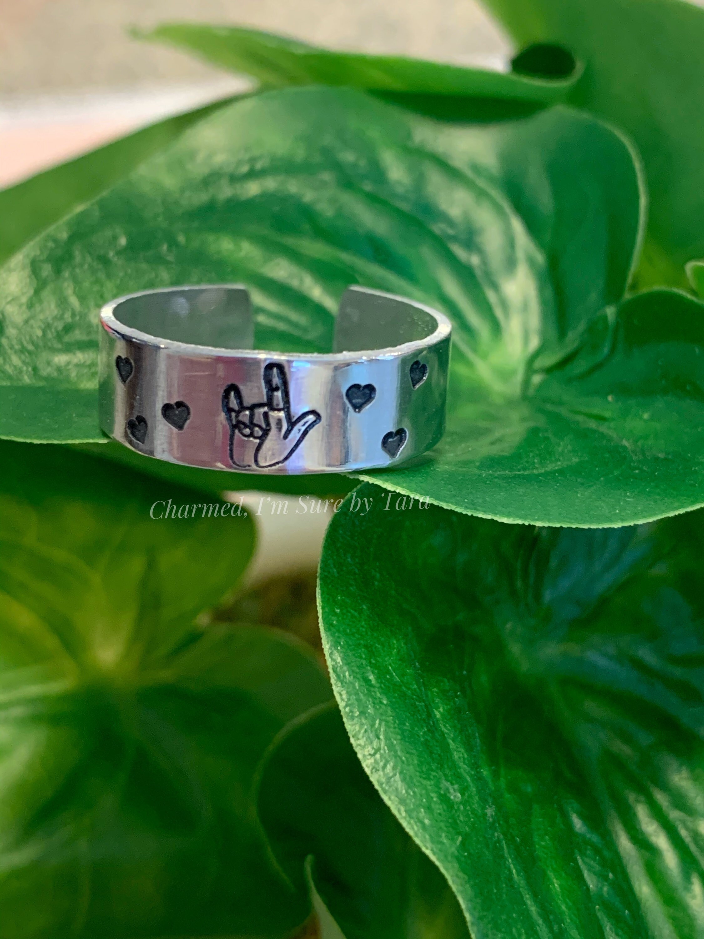 ASL I love you hand stamped ring/ sign language | Etsy