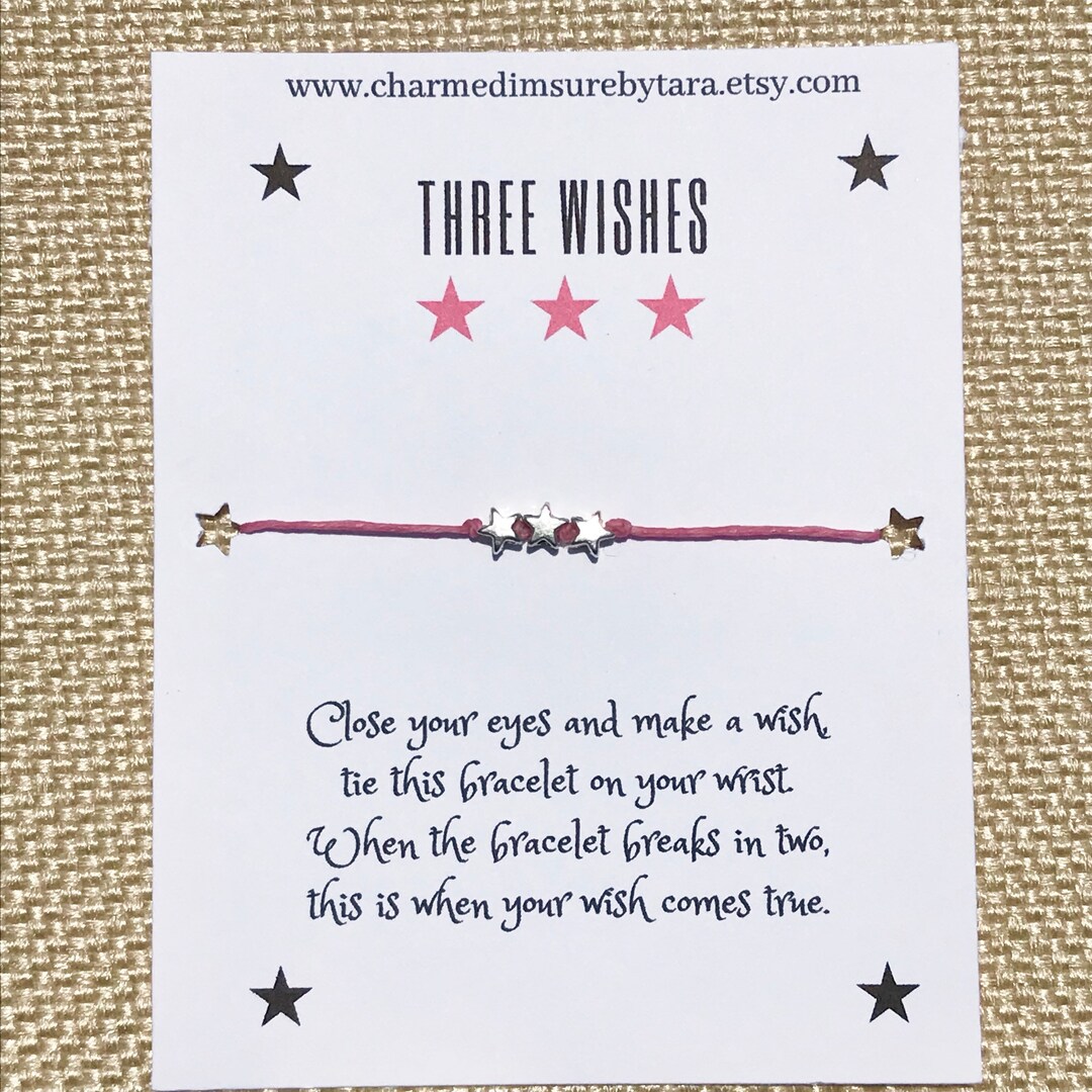 Three Wishes Star Charm Wish Bracelet/ Waxed Cord Bracelet ...