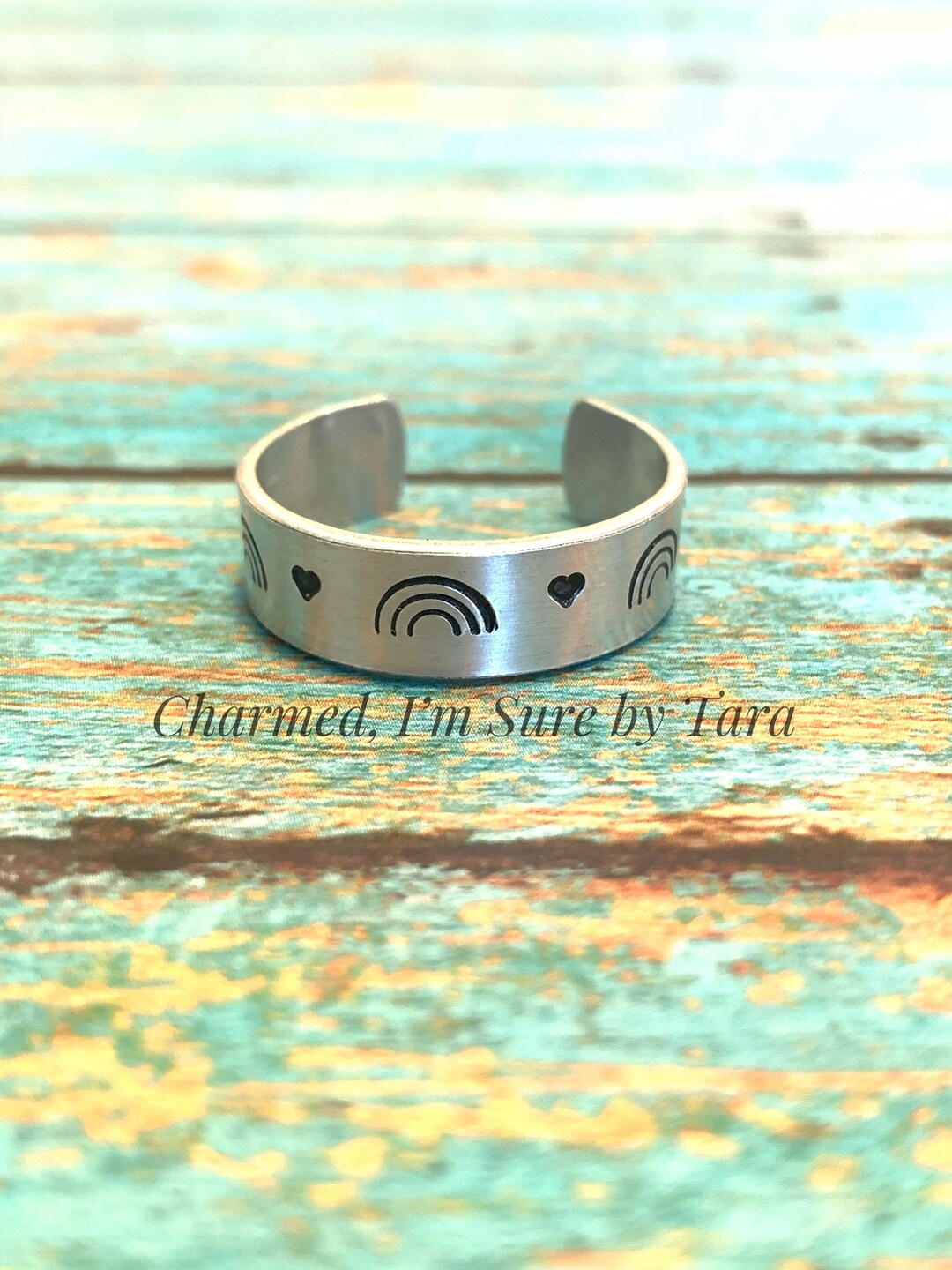 Rainbow Hand Stamped Ring - Etsy