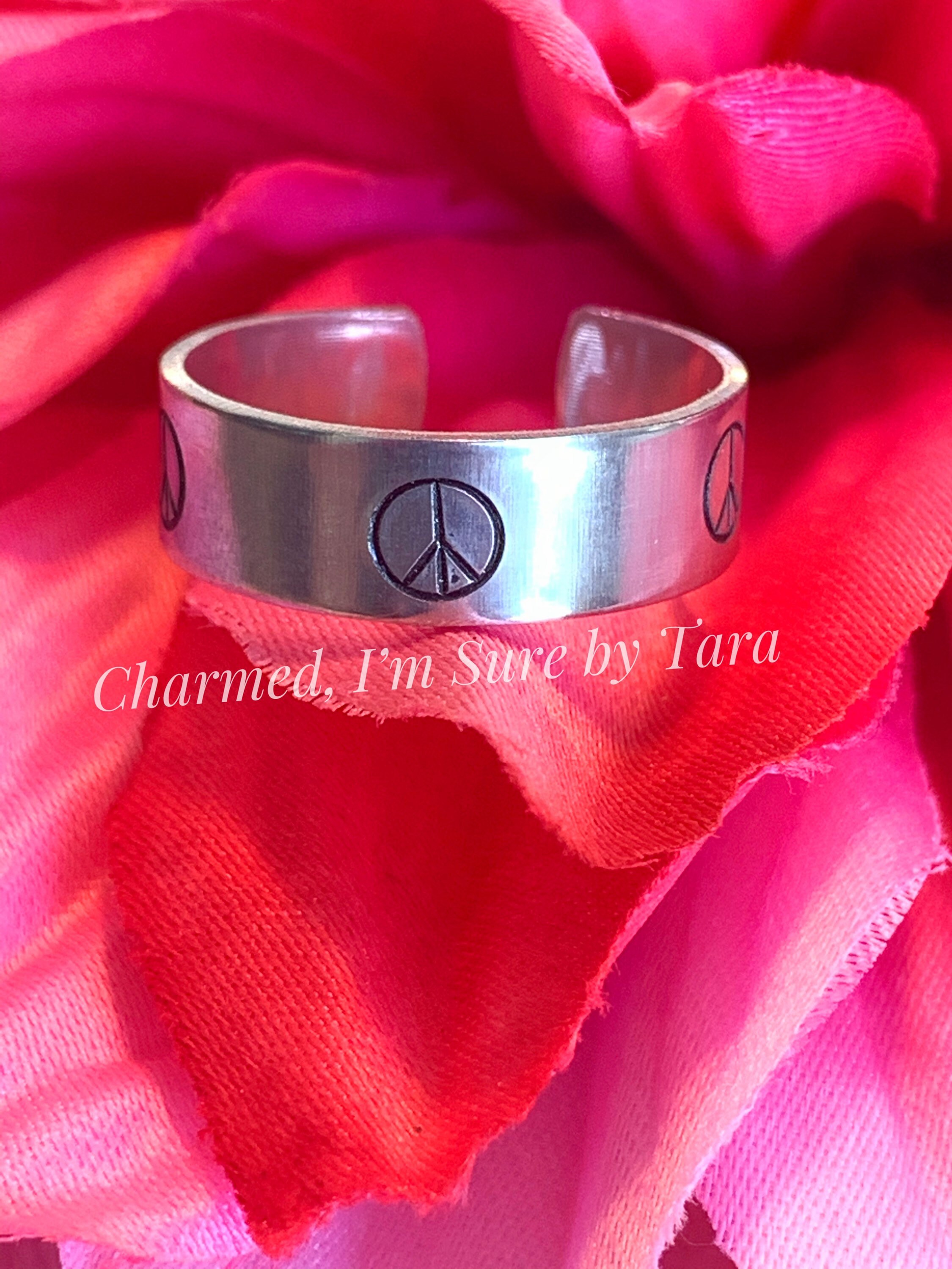 Peace sign hand stamped ring | Etsy