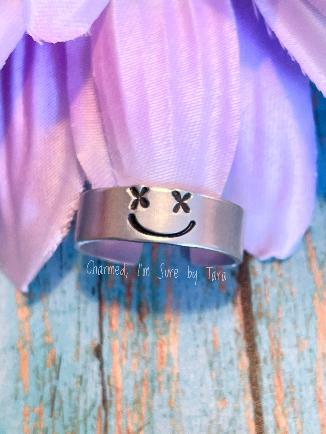 XX Smiley Face Hand Stamped Ring - Etsy