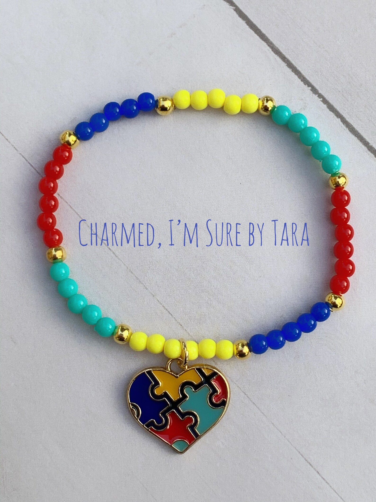 Autism Awareness Beaded Charm Bracelet - Etsy