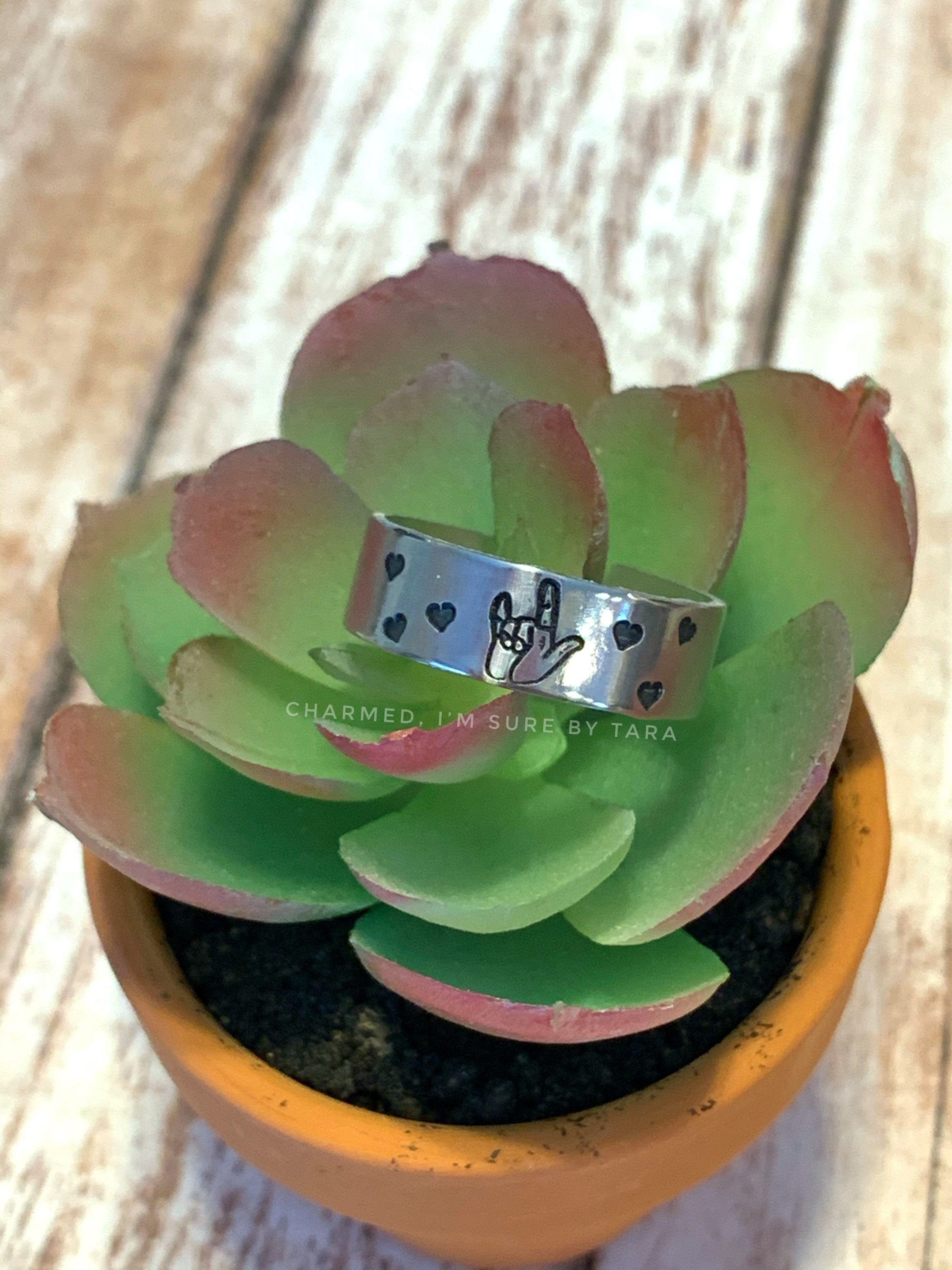 ASL I love you hand stamped ring/ sign language | Etsy
