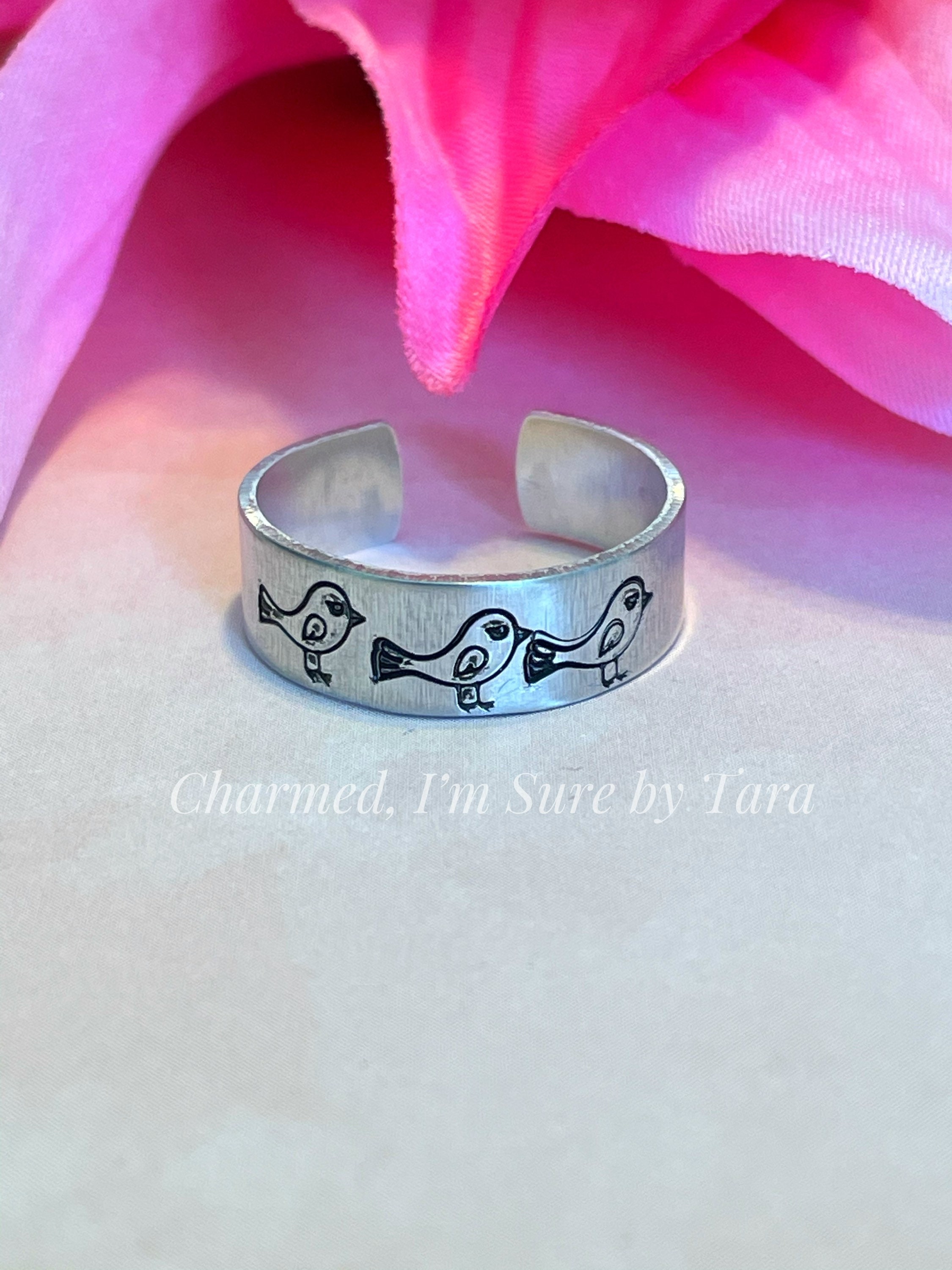 Three Little Birds Hand Stamped Ring - Etsy