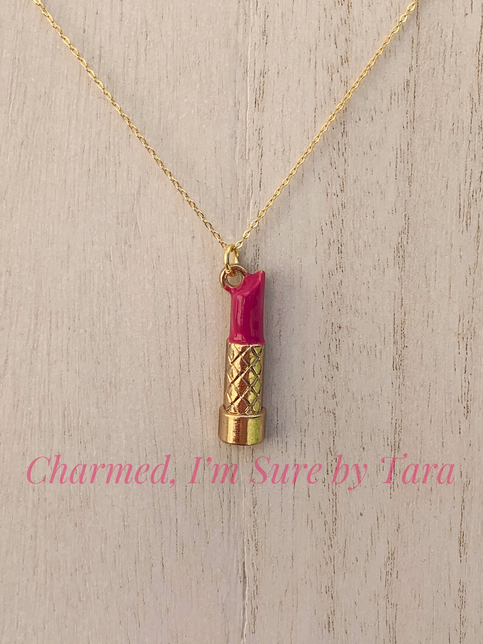 Lipstick Charm Necklace/ Gold Plated Chain/ Enamel Charm | Etsy