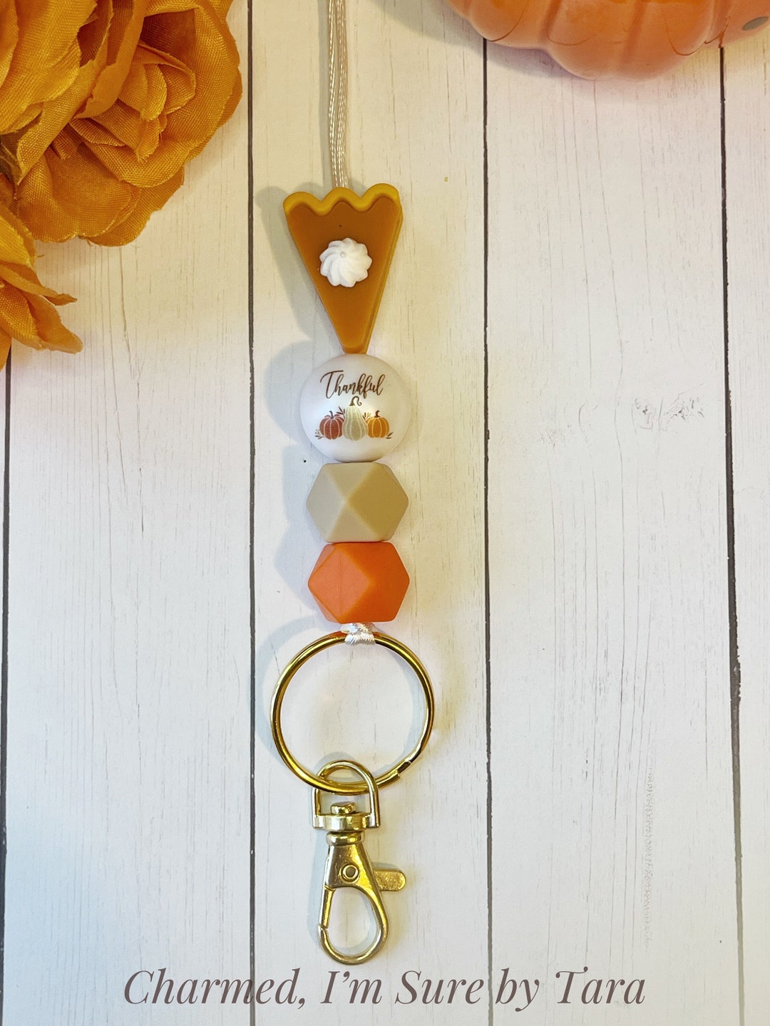 Lanyard, Pumpkin Pie Beaded Lanyard, Teacher Lanyard, Nurse, School ...