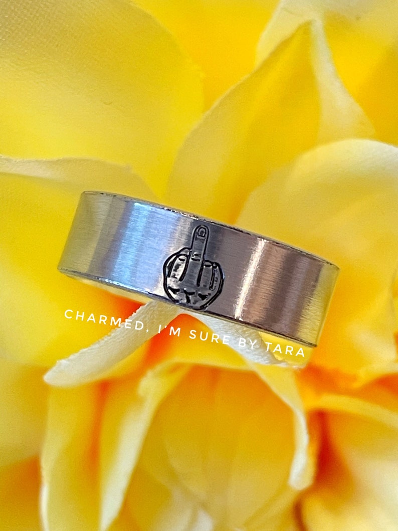 Middle Finger Hand Stamped Ring - Etsy