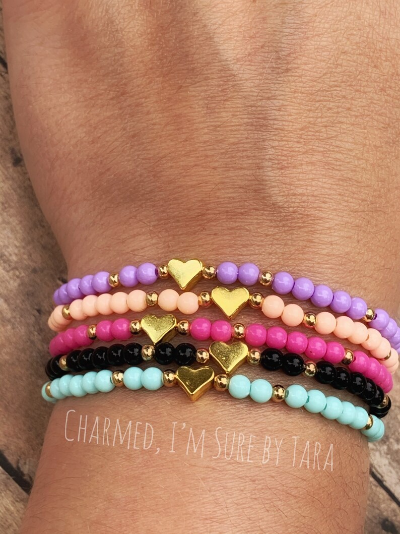 Gold Heart Beaded Bracelet - Etsy