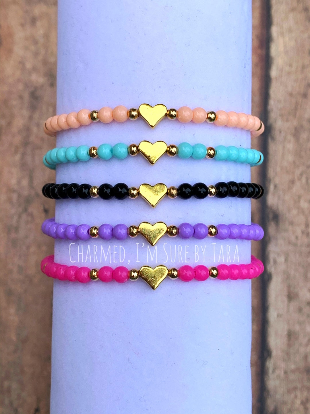 Gold Heart Beaded Bracelet - Etsy