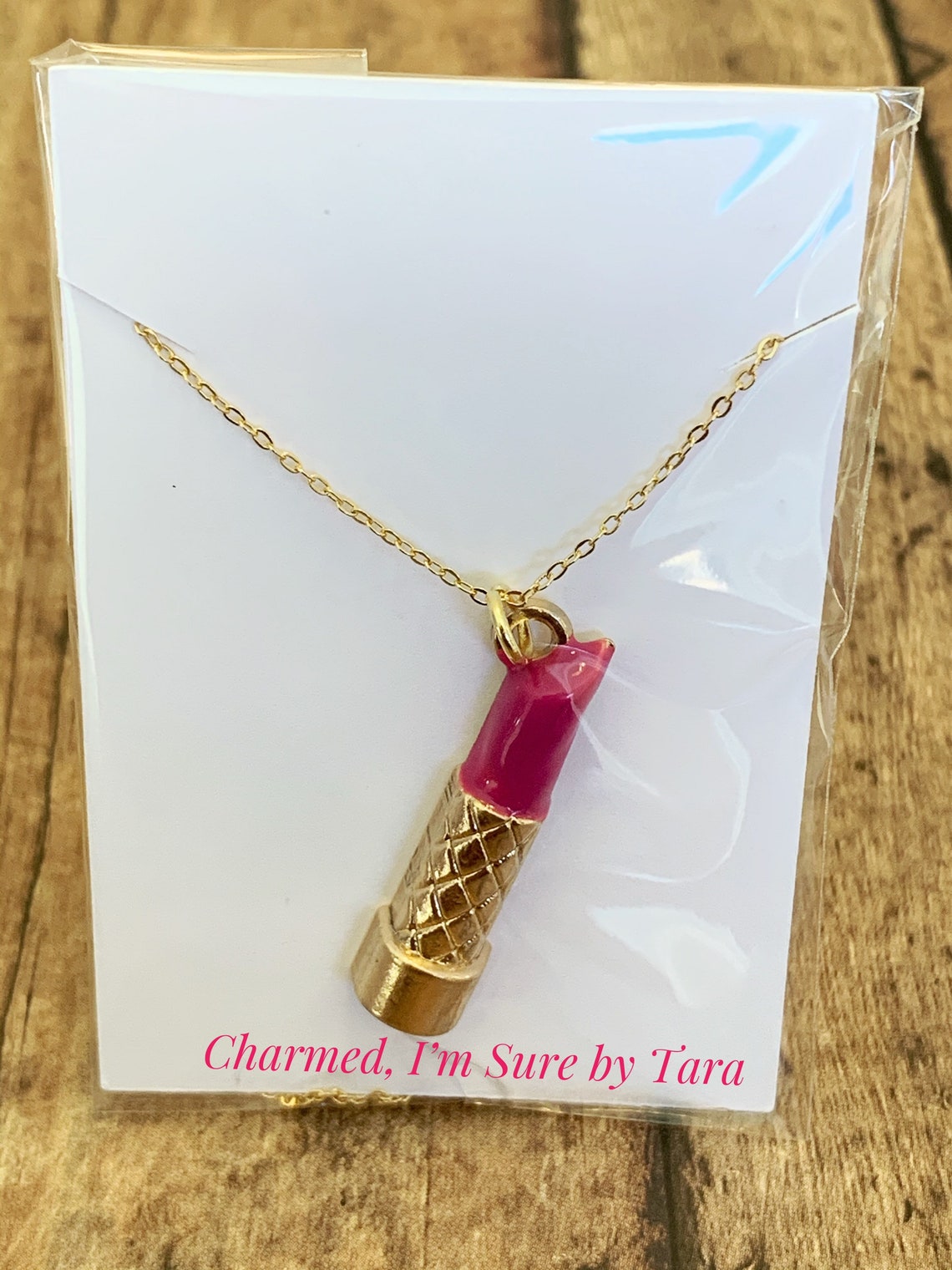 Lipstick Charm Necklace/ Gold Plated Chain/ Enamel Charm | Etsy