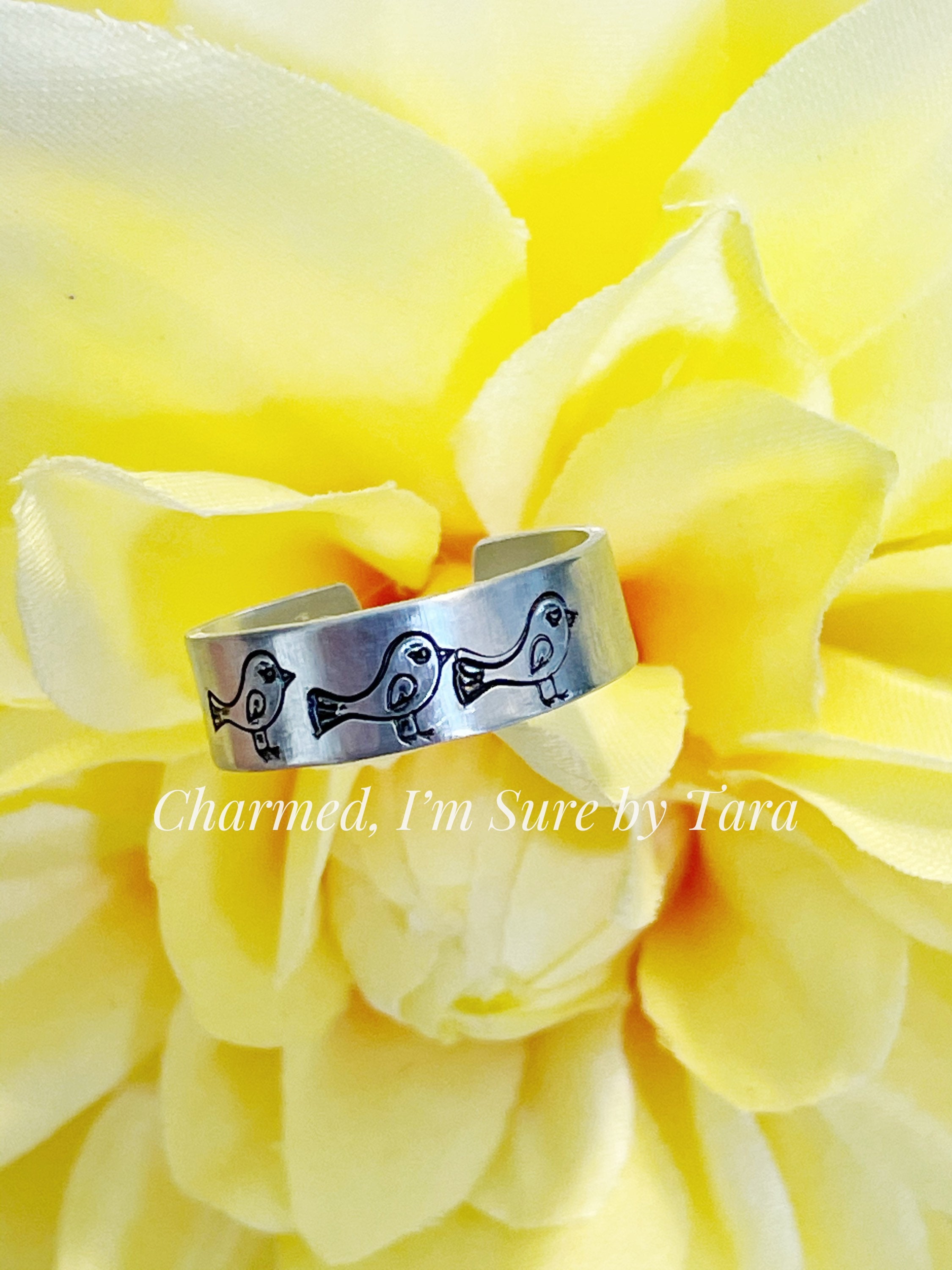Three Little Birds Hand Stamped Ring - Etsy