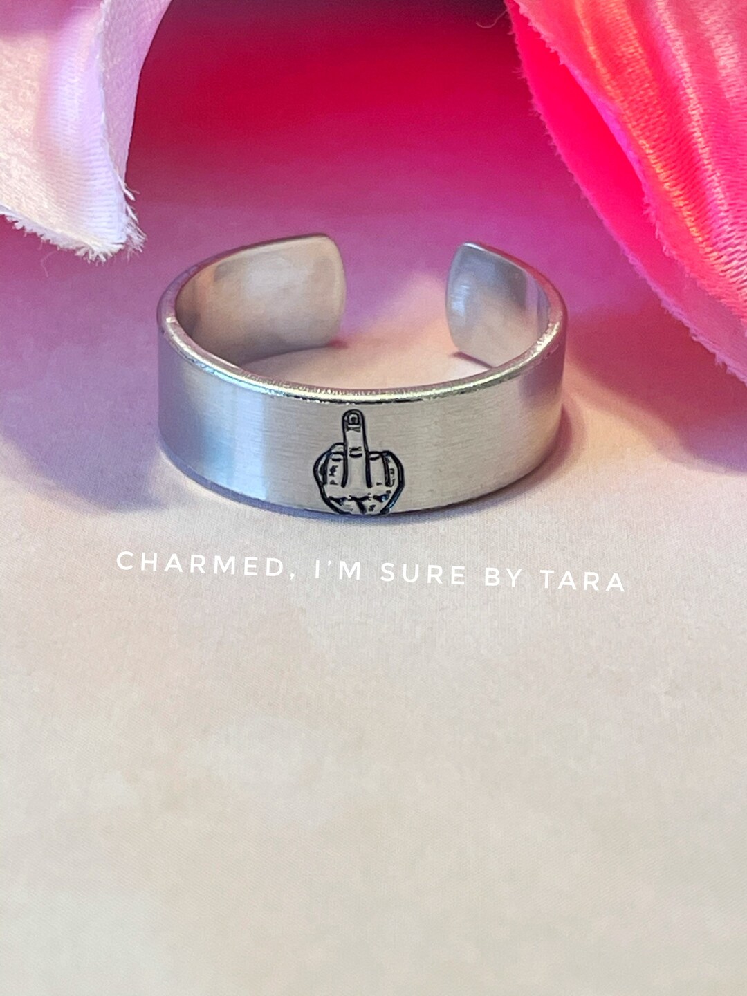 Middle Finger Hand Stamped Ring - Etsy