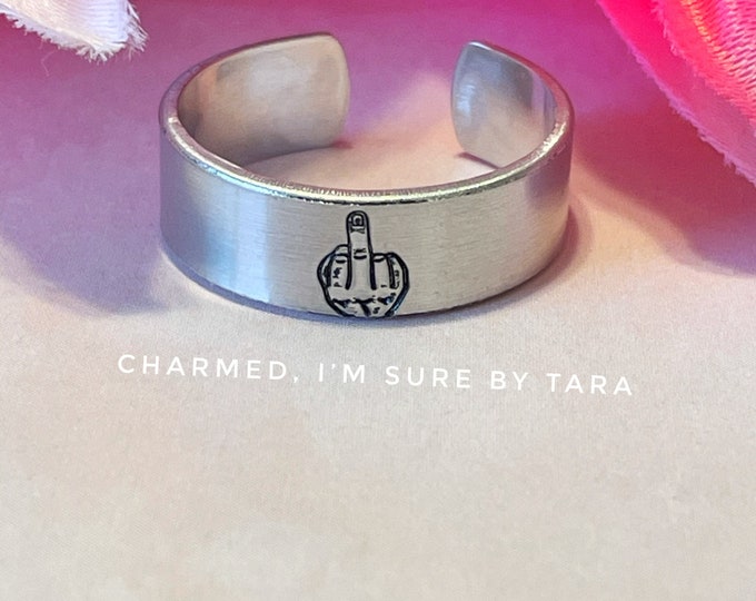 Middle Finger Hand Stamped Ring - Etsy