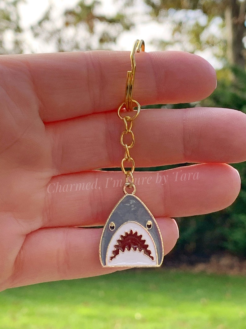 Enamel Shark Charm Keychain/ Gold Tone - Etsy