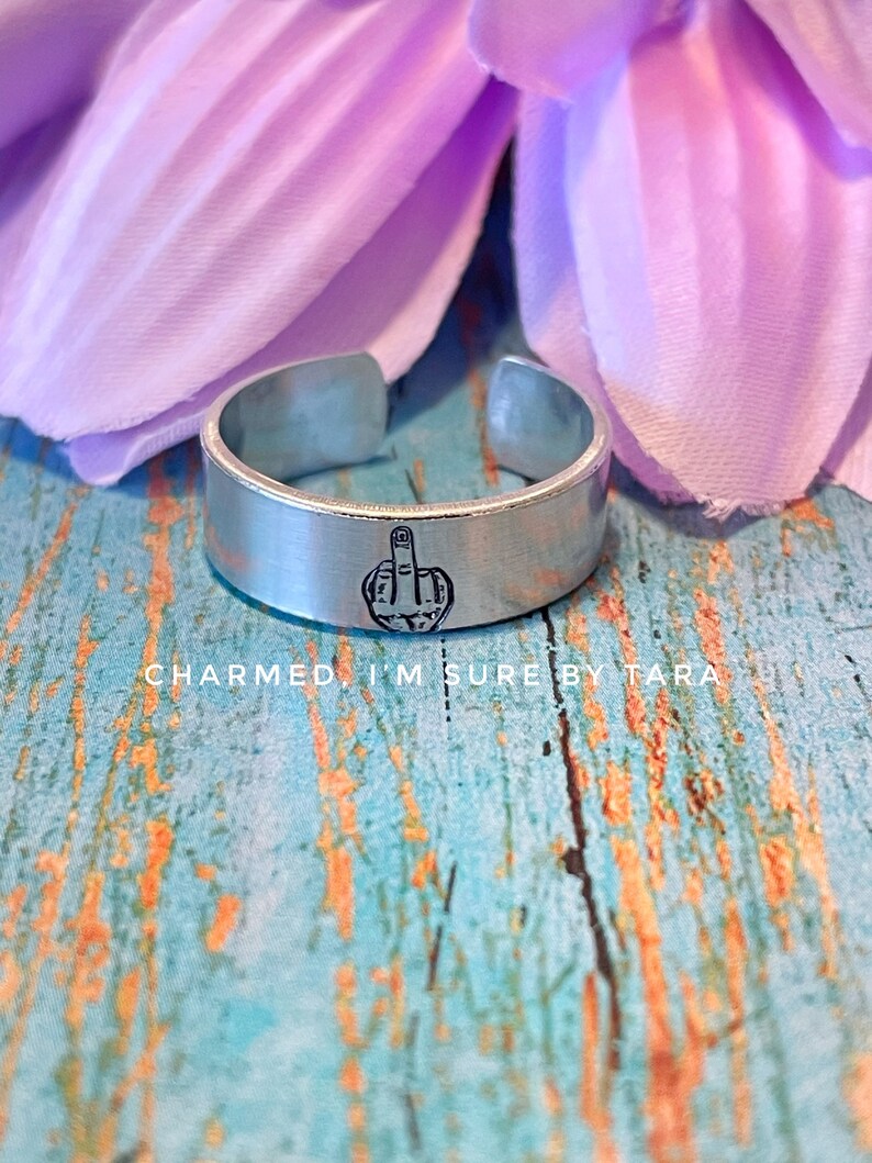Middle Finger Hand Stamped Ring - Etsy